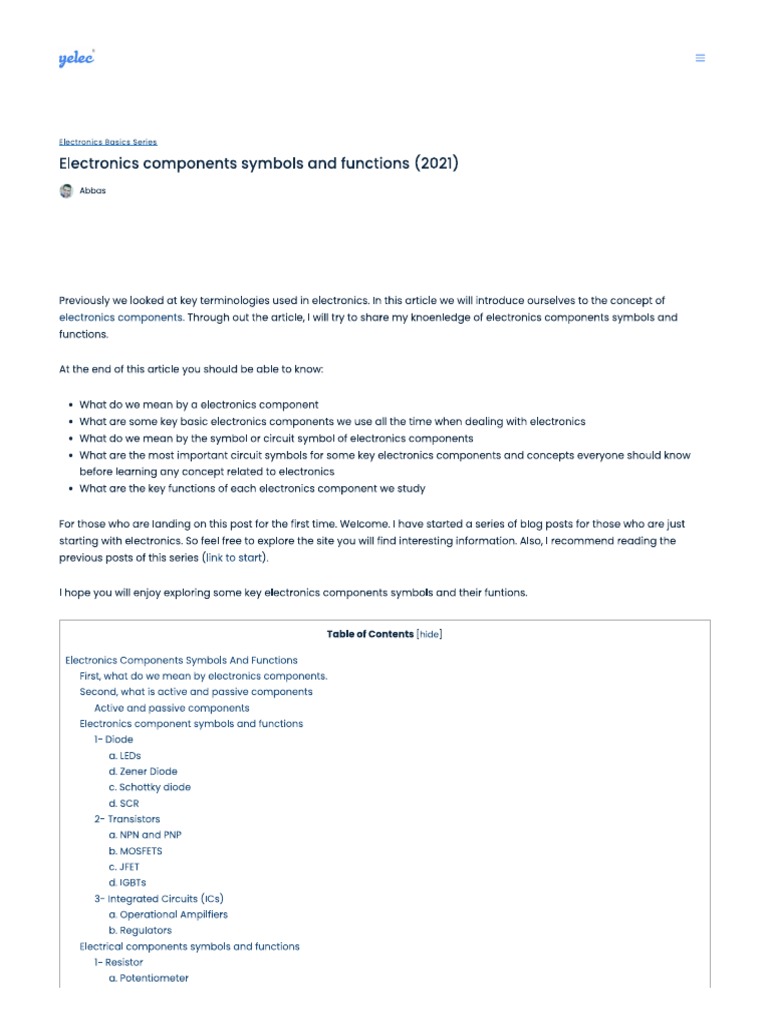Electronics Components Symbols And Functions 2021 Pdf