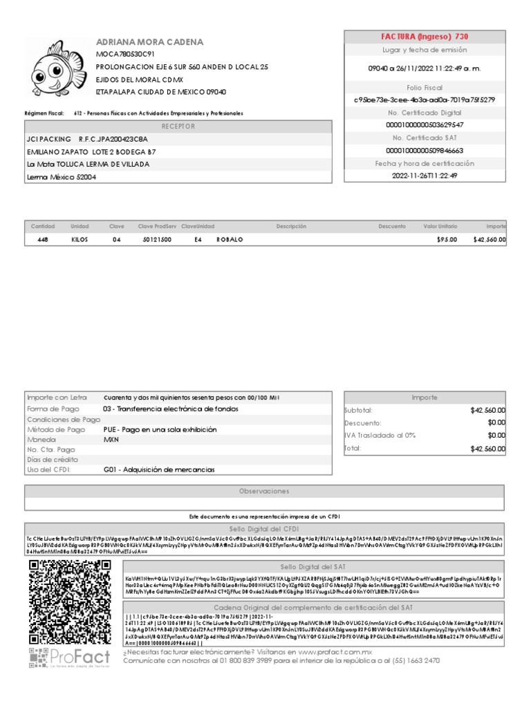 Adriana Mora Cadena: 448 Kilos 04 Robalo $95.00 $42,560.00 50121500 E4 ...