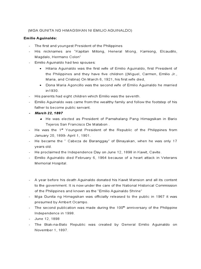 Mga Gunita NG Himagsikan Ni Emilio Aguinaldo | PDF | Philippines | Wars ... Mga Gunita NG Himagsikan Ni Emilio Aguinaldo | PDF | Philippines | Wars ...