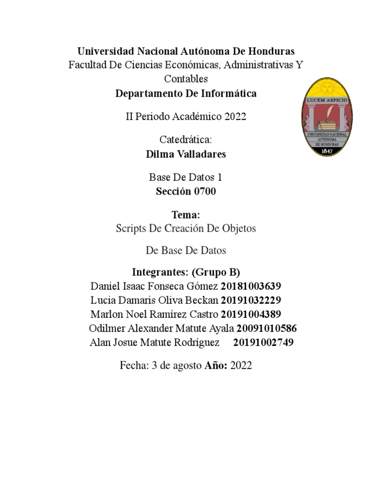 Scripts de Creación de Objetos - GrupoB | PDF | Gestión de tecnología ... Scripts de Creación de Objetos - GrupoB | PDF | Gestión de tecnología ...