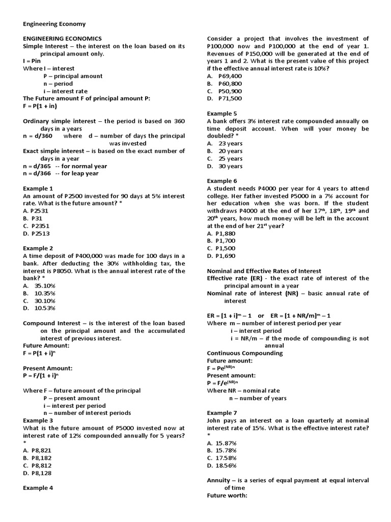 Engineering Economics Handout | PDF | Depreciation | Interest