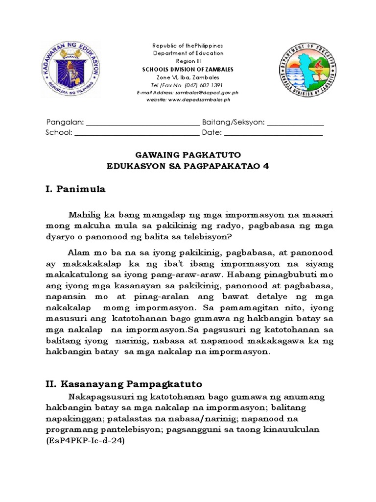 EsP4 - q1 - wk2 - Nakapagsusuri NG Katotohanan | PDF