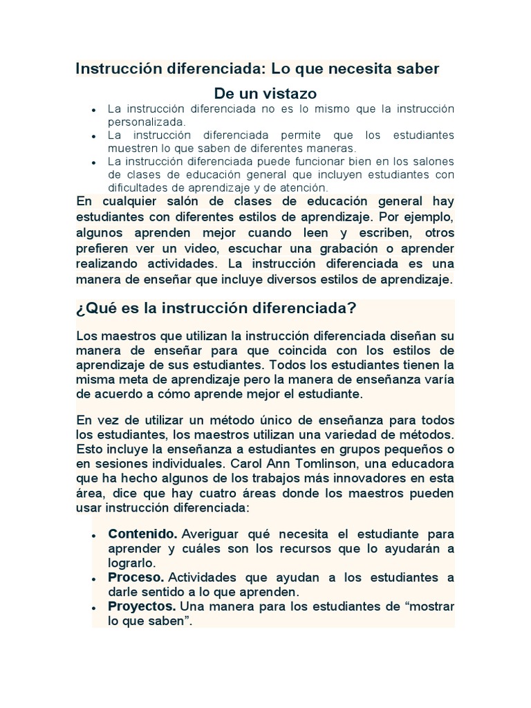 Instrucción Diferenciada en Aulas | PDF | Instrucción diferenciada ...