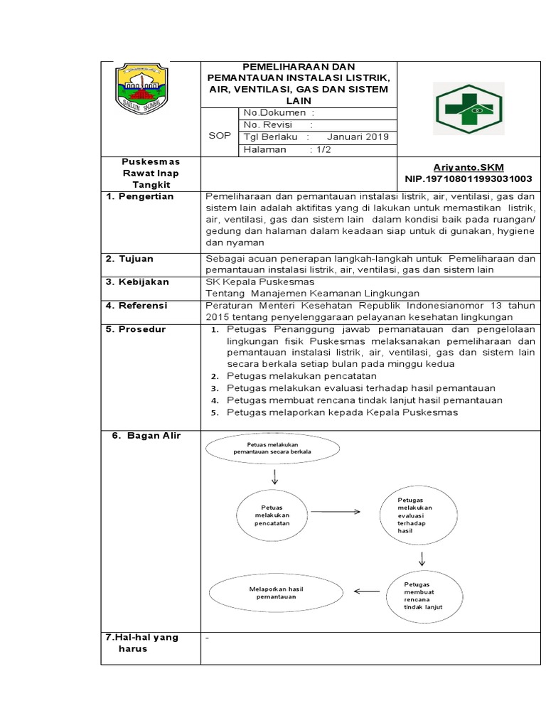 Sop Pemeliharaan Dan Pemantauan Instalasi Listrik (Baru) | PDF