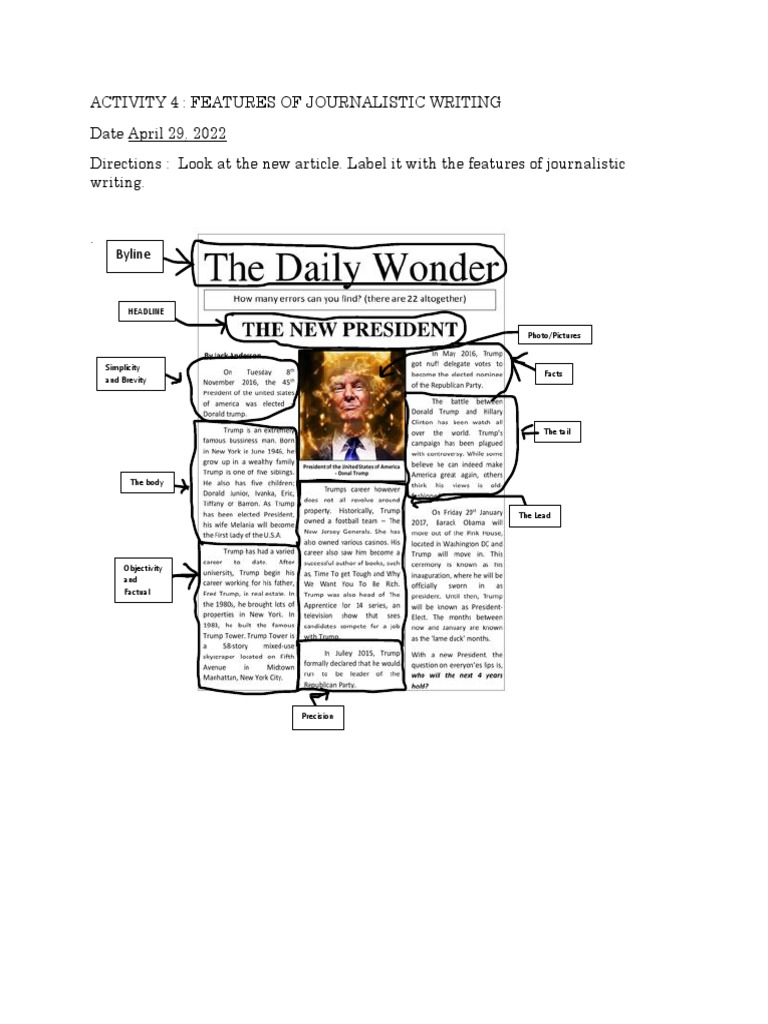 Patton Andre Caytor - Activity 4 - Features of Journalistic Writing | PDF