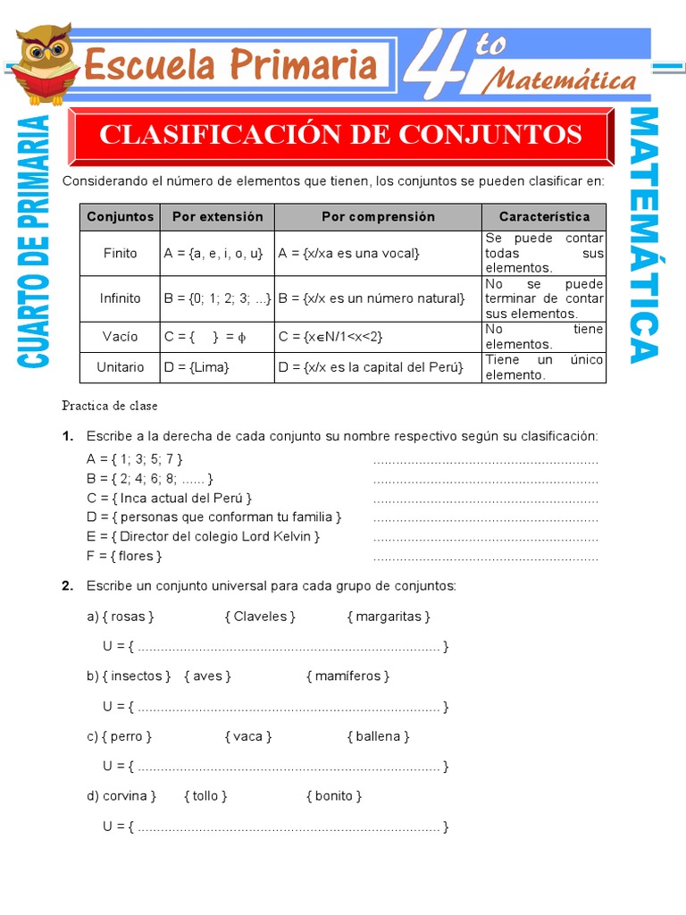 Clasificación de Conjuntos para Primaria | PDF | infinito | Conjunto ...