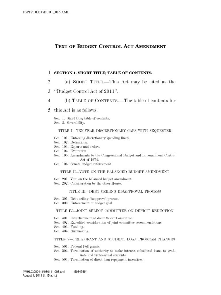 Budget Control Act Amendment - Debt Ceiling Bill | Download Free PDF ...