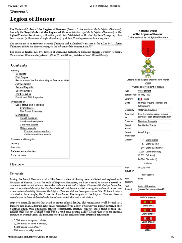 Legion of Honour - Wikipedia | PDF | France | Military Of France