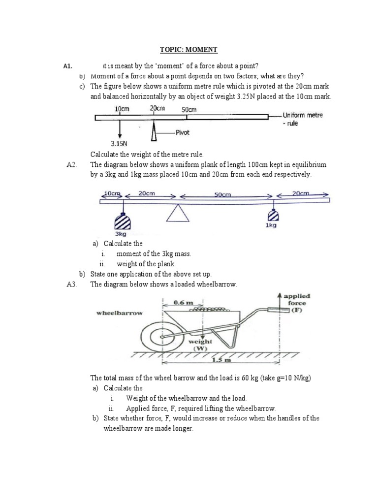 physics questions- moment and hooke's law | PDF