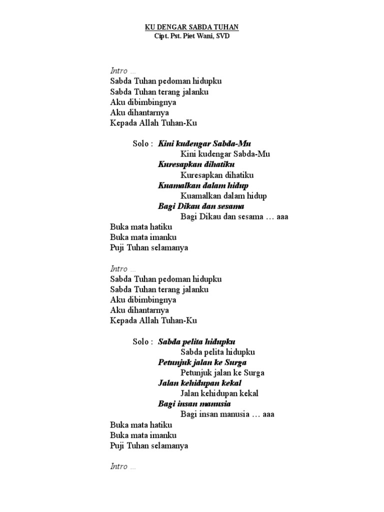 Lagu KU DENGAR SABDA TUHAN | PDF