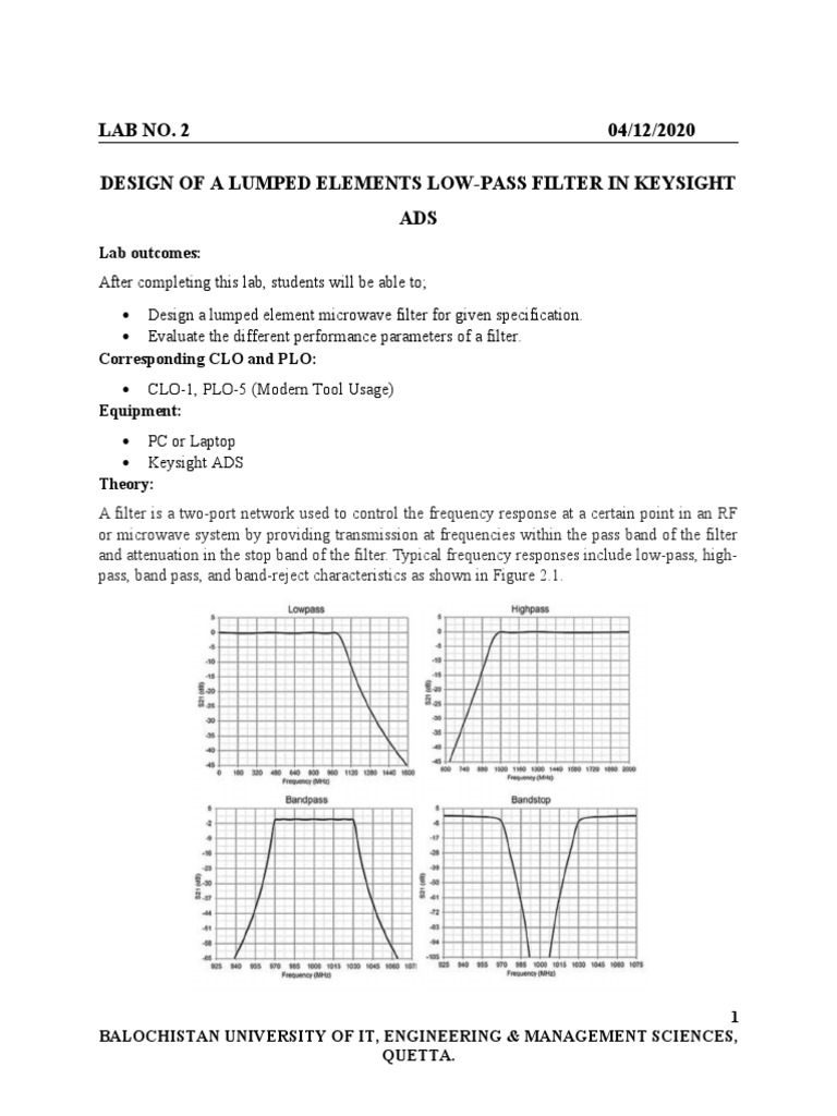 Design and Analysis of Lumped Element Low-Pass and High-Pass Filters Using Keysight ADS | PDF ...