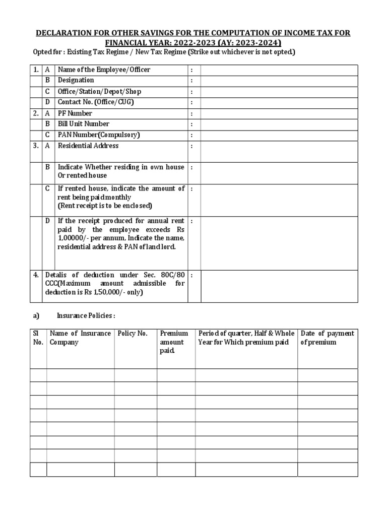 New IT Declaration Form | PDF | Loans | Insurance