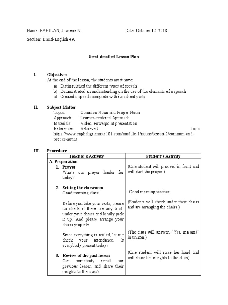 Common and Proper Noun Lesson Plan | PDF | Lesson Plan | Noun
