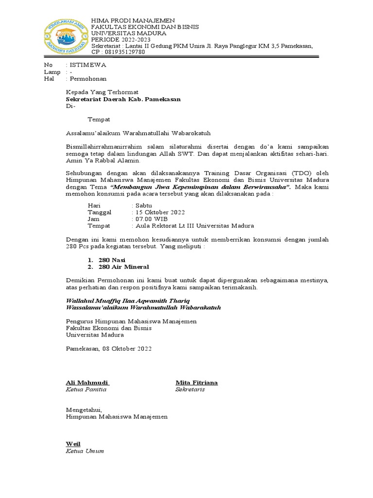 Surat Permohonan Proposal | PDF