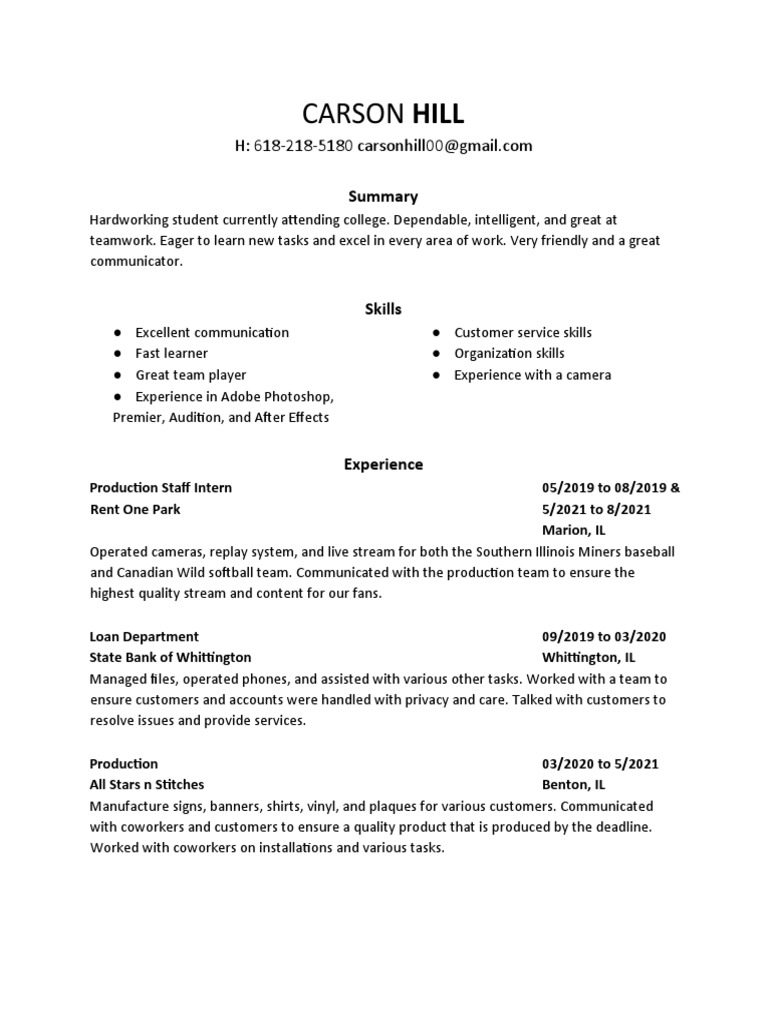 Carson Hill Resume | PDF