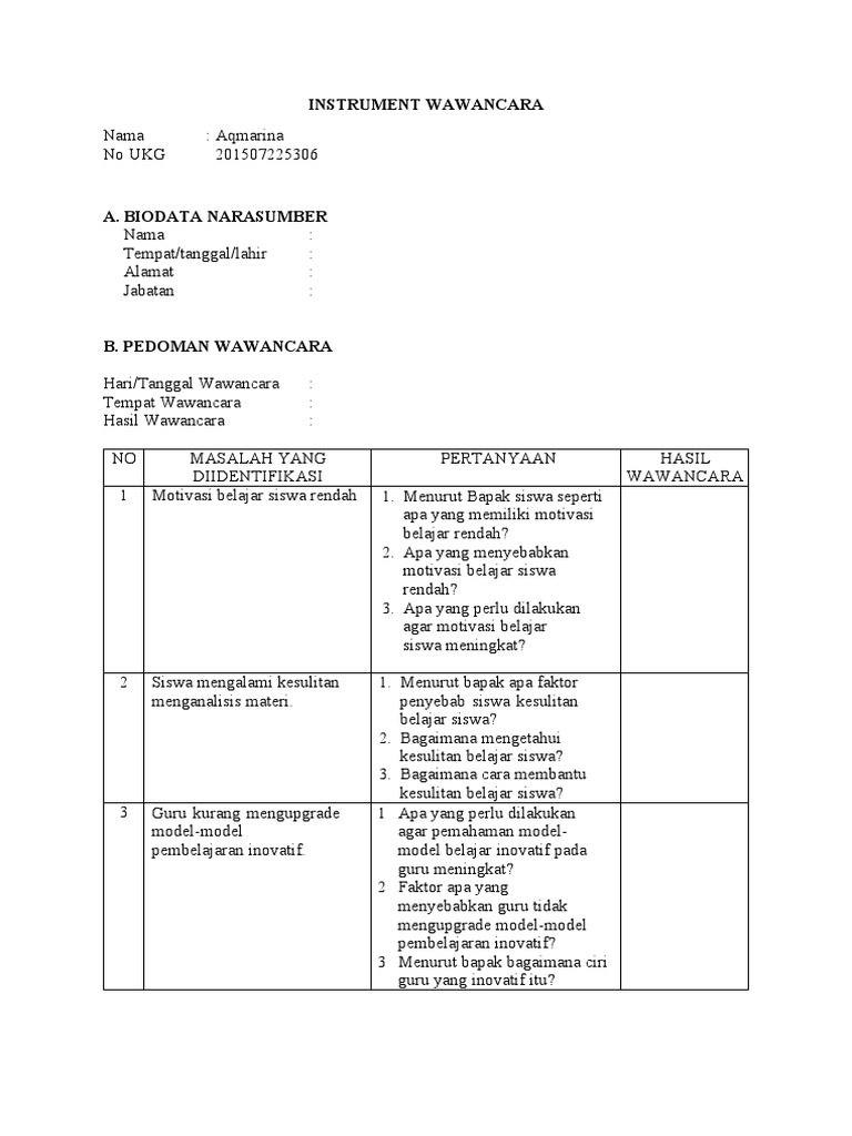 Instrument Wawancara | PDF