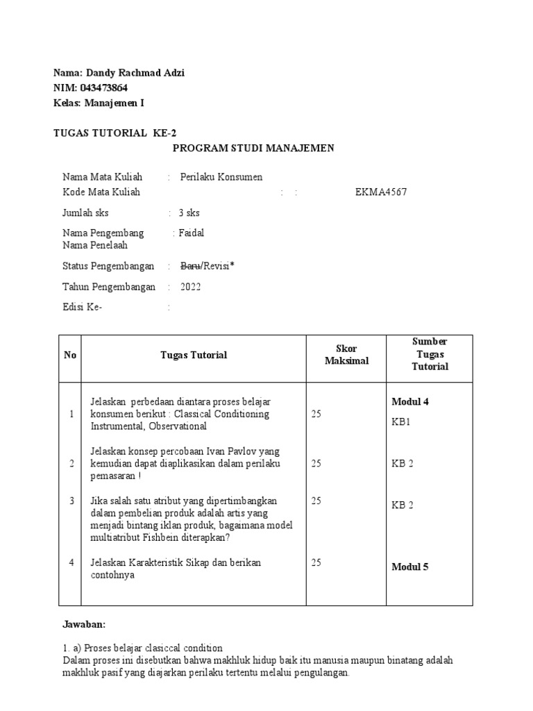 TT2 Perilaku Konsumen DANDY | PDF | Sains & Matematika