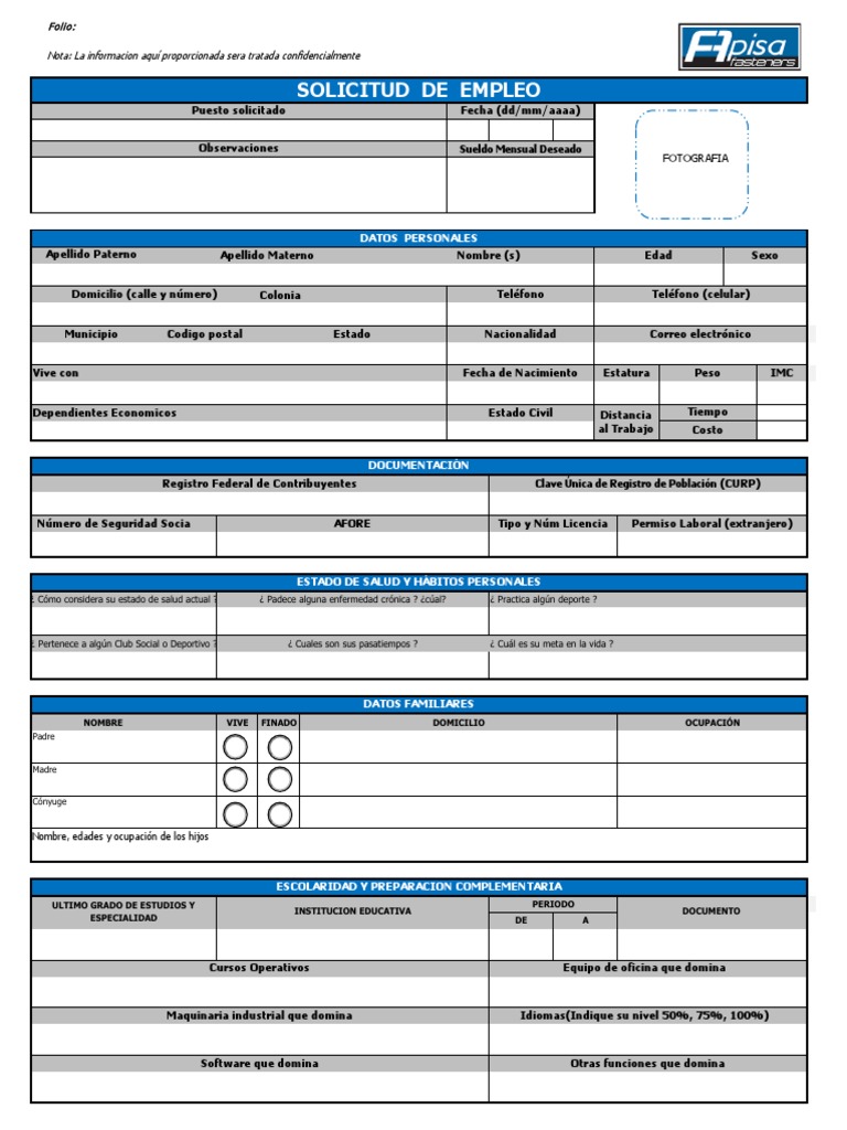 Solicitud de Empleo: Datos Personales y Laborales | PDF | Economias