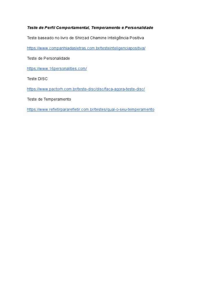 Teste de Perfil Comportamental, Temperamento e Personalidade | PDF ...