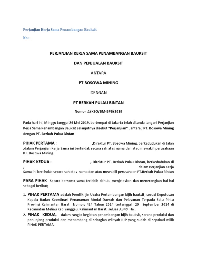 Contoh Kontrak Kerjasama Perjanjian PT BM Dengan PT BPB | PDF