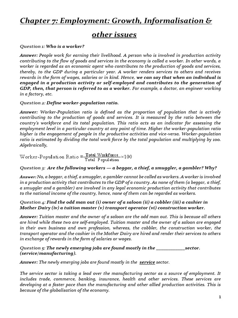 Chapter - 7 Employment NOTES | PDF