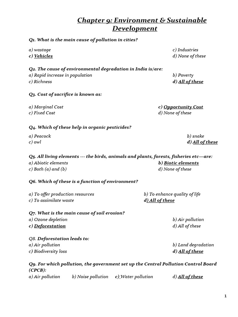 Environment MCQ | Download Free PDF | Sustainability | Unemployment