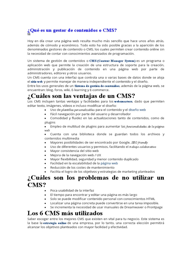 Qué Es Un Gestor de Contenidos o CMS | PDF