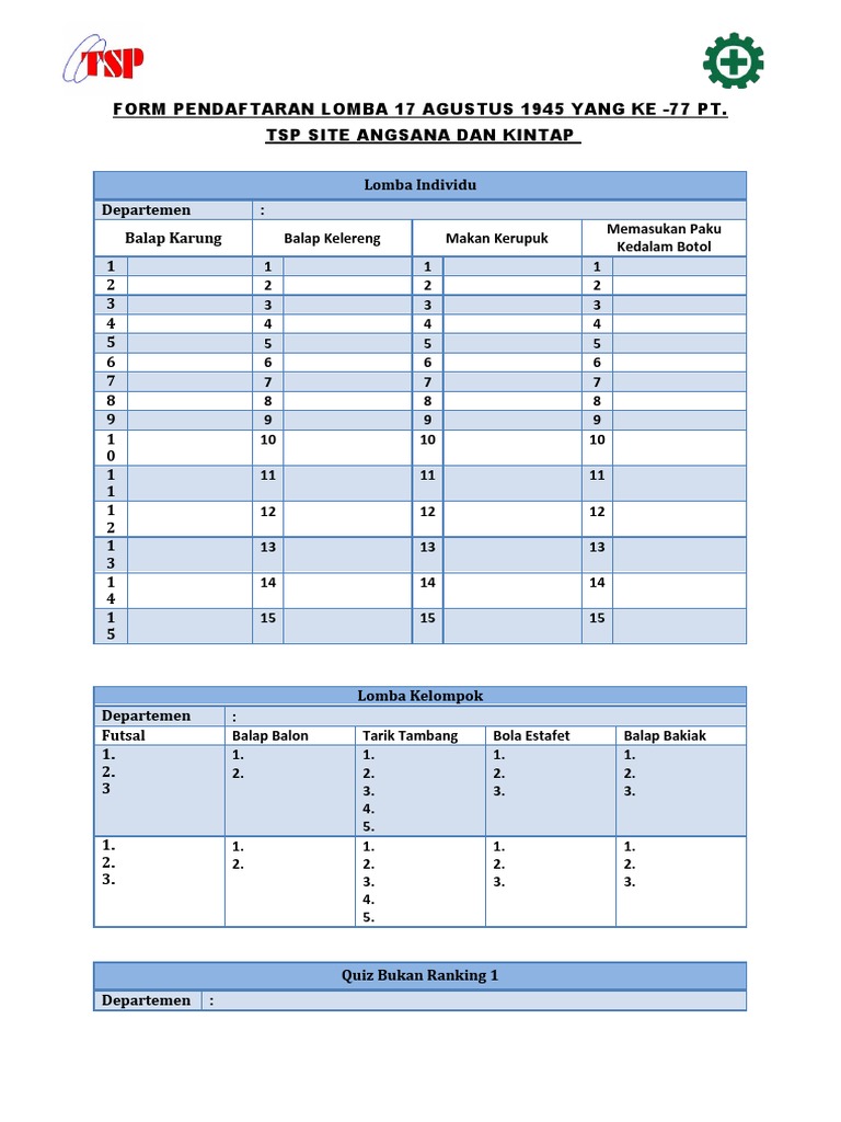 Form Pendaftaran Lomba 17 Agustus 1945 | PDF