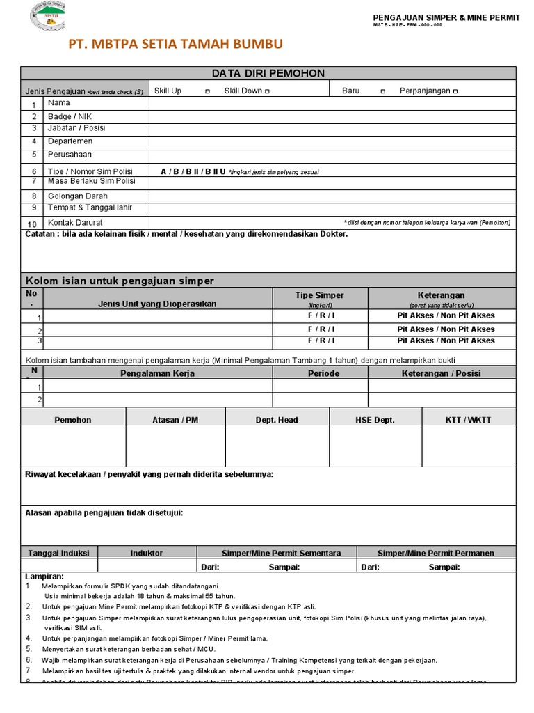 Form Pengajuan Mp-Simper MSTB | PDF