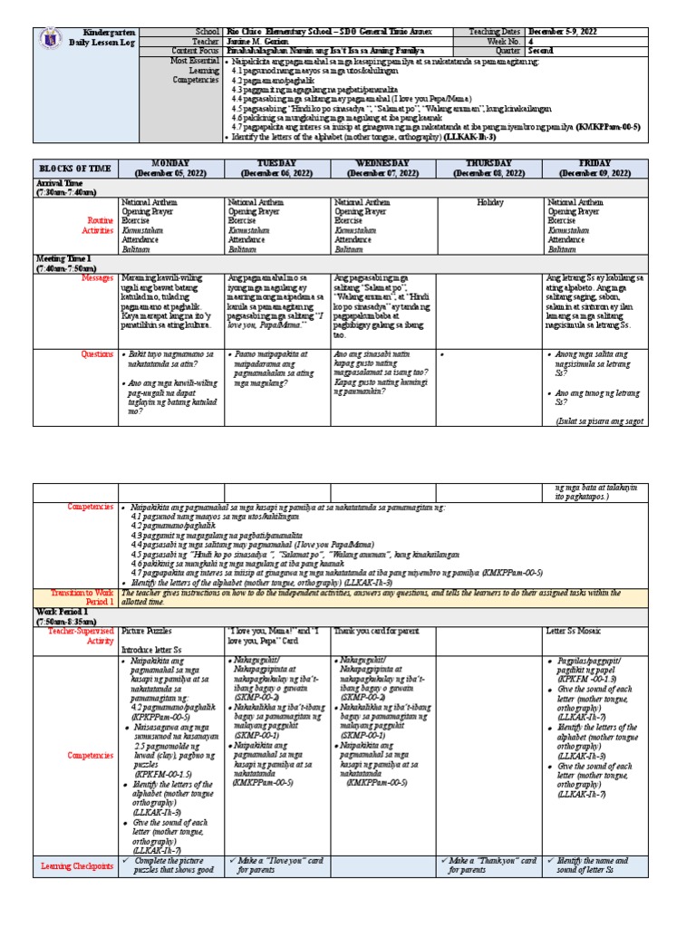 Kindergarten DLL MELC Q2 Week 4 Asf | PDF