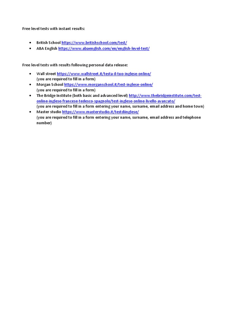 Free English Level Tests Online | PDF