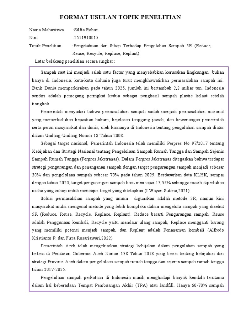 Usulan Topik Penelitian Rahmi | PDF