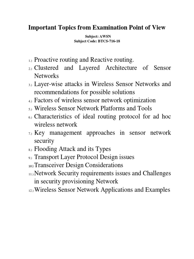 AWSN Important Topics | PDF