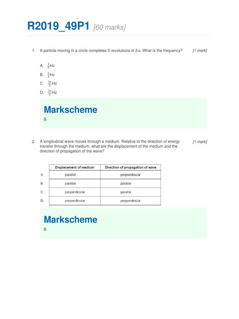 R2019 49P1MS | PDF | Waves | Wavelength