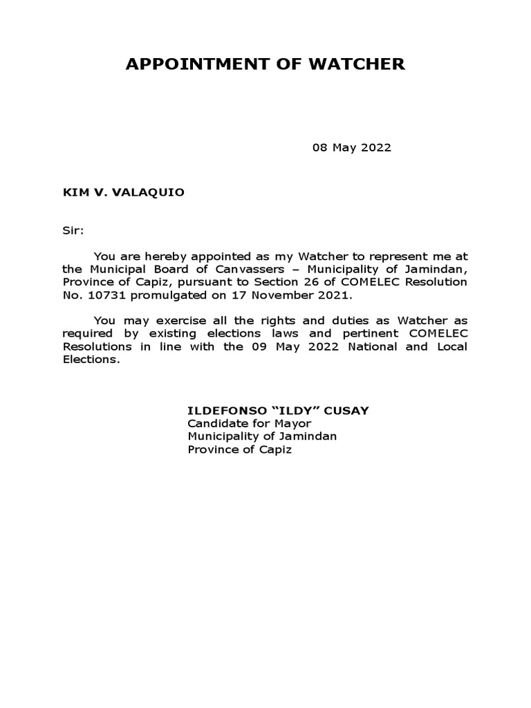 Appointment of Watcher | PDF