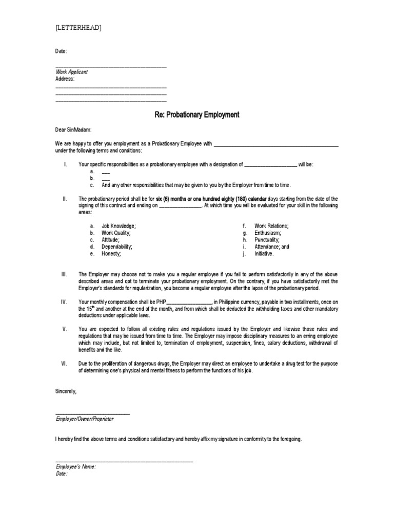 Probationary Contract SAMPLE | PDF | Employment | Economies