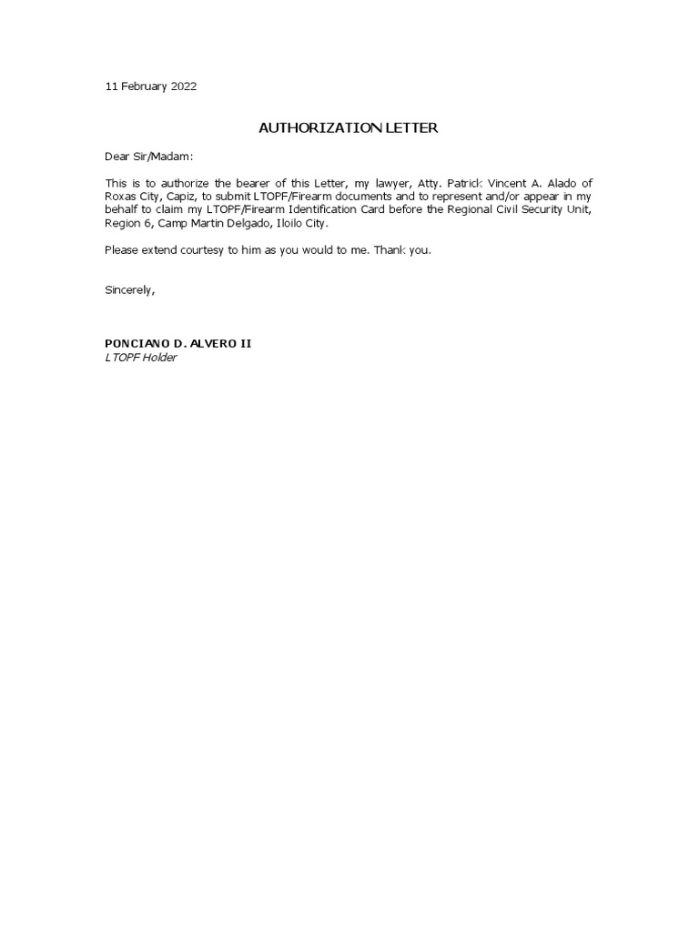 Authorization Letter RCSU6 | PDF