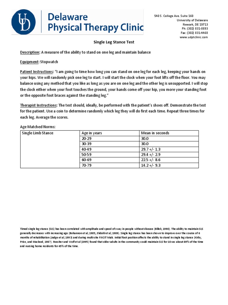 Single Leg Stance Test 1 | Download Free PDF | Medical Specialties ...