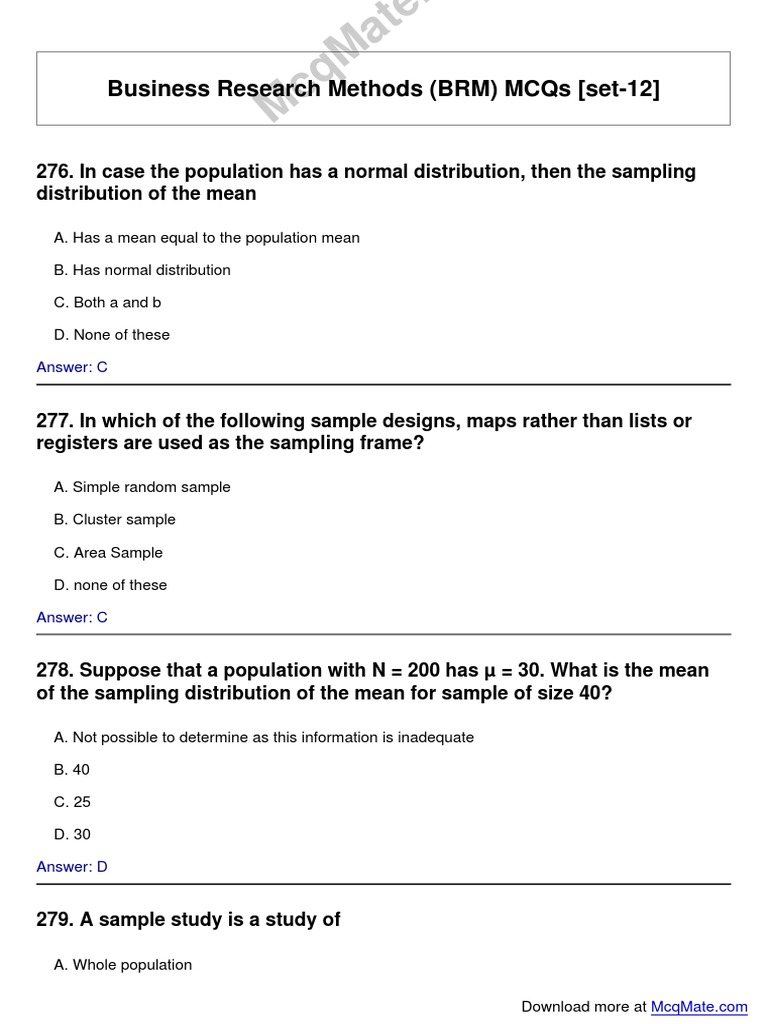 Business-Research-Methods Solved MCQs (Set-12) | PDF | Sampling ...