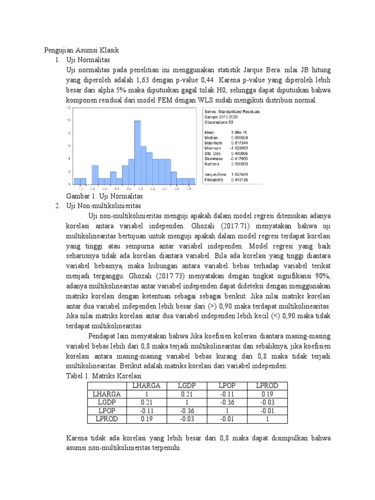 Analisis Asumsi Regresi Ekspor Lada | PDF | Metode & Bahan Ajar
