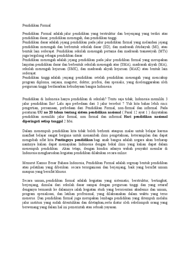 Pengertian Pendidikan Formal di Indonesia | PDF