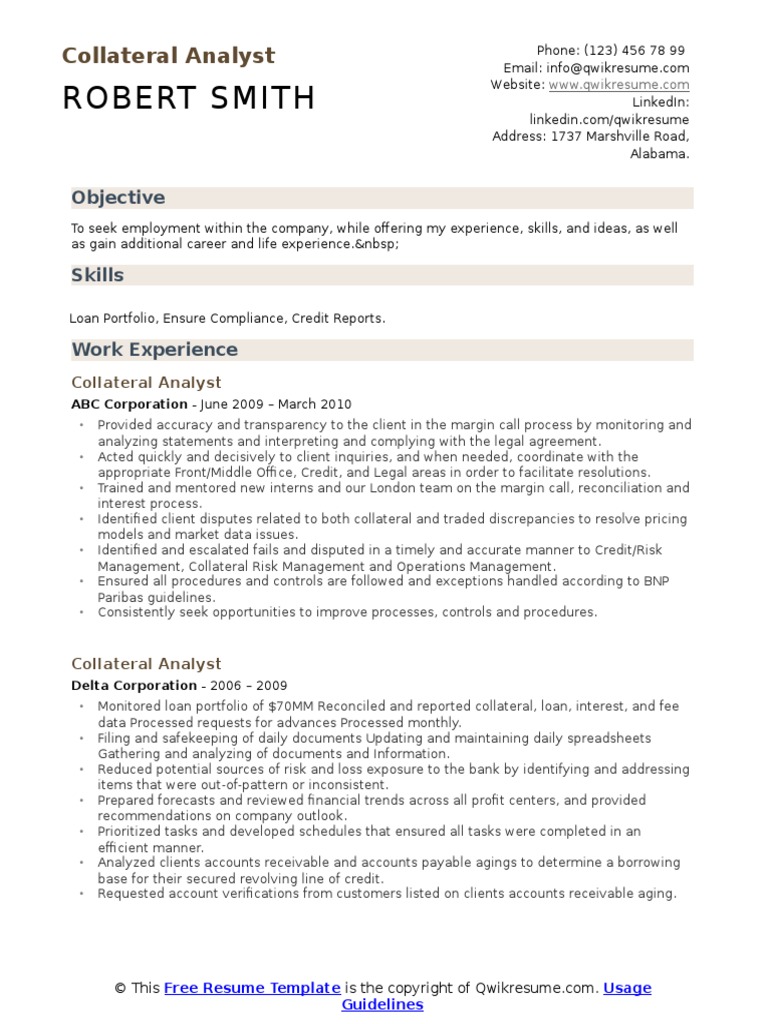 Collateral Analyst | PDF | Financial Analyst | Collateral (Finance)