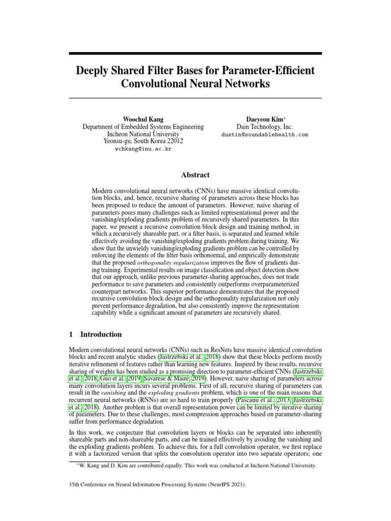 NeurIPS 2021 Deeply Shared Filter Bases For Parameter Efficient Convolutional Neural Networks ...