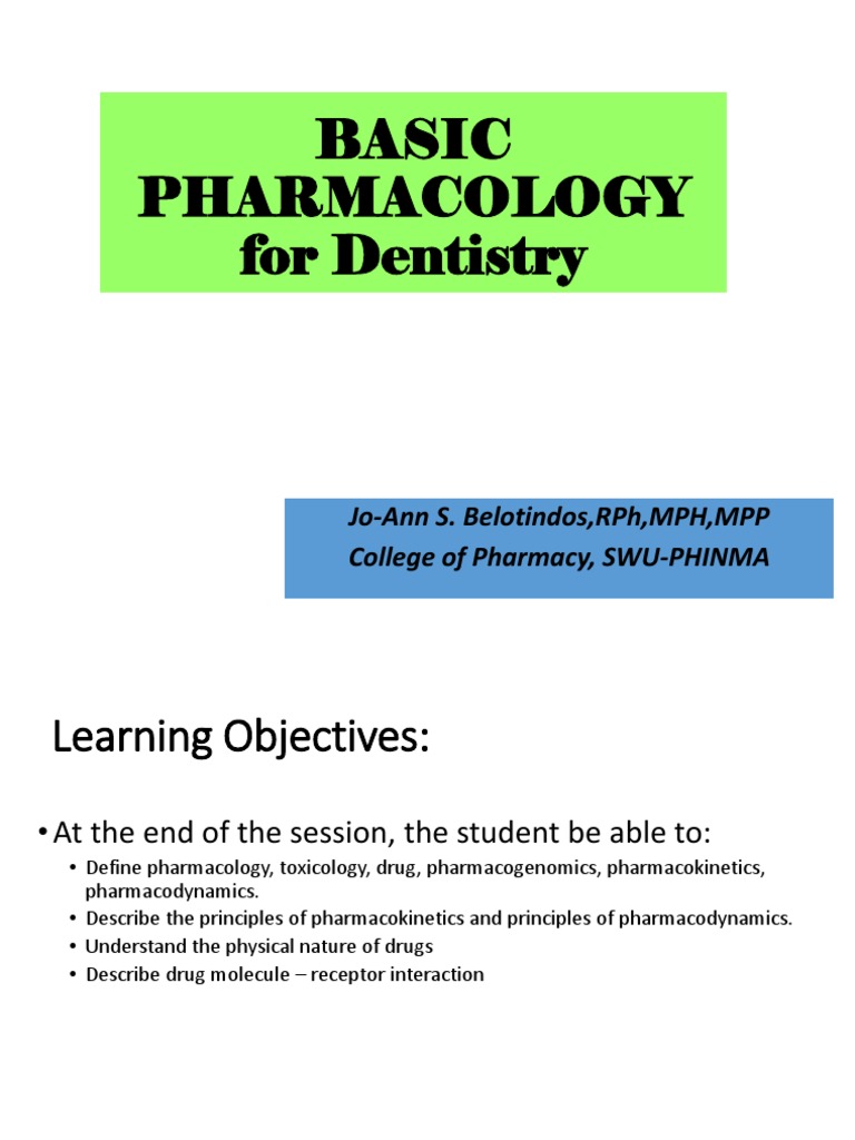 BASIC PRINCIPLES OF PHARMACOLOGY For DENTISTRY | PDF | Receptor ...