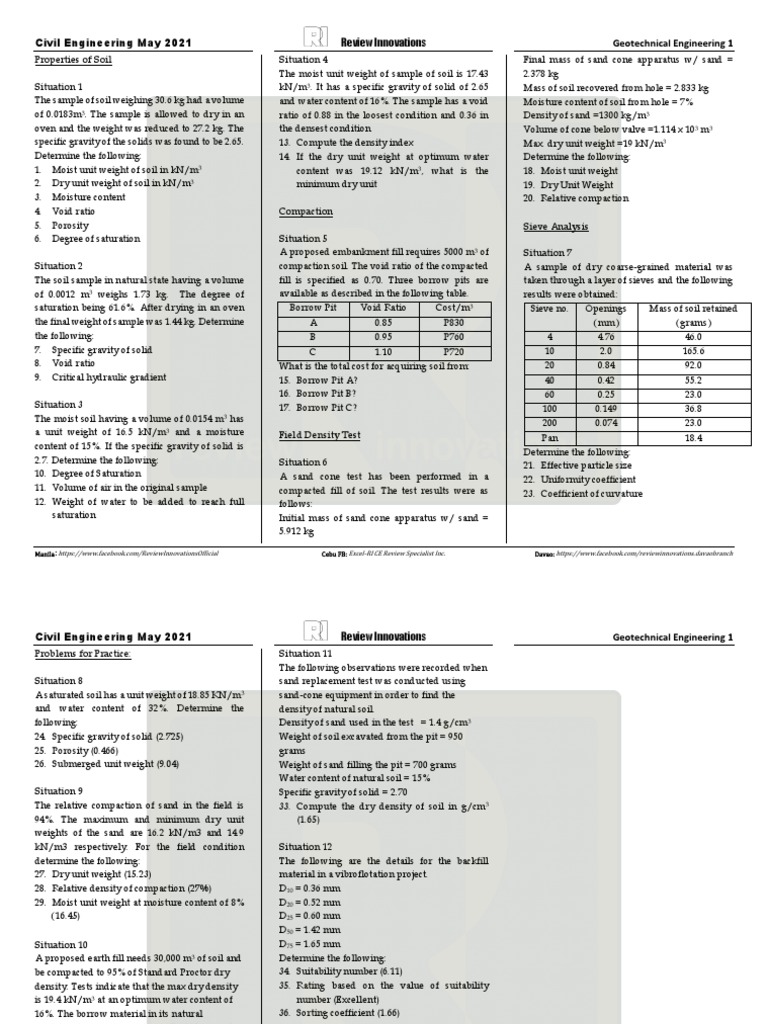3 wk1 CE Board May 2021 Geotechnical Engineering Set 1 PDF | Download ...