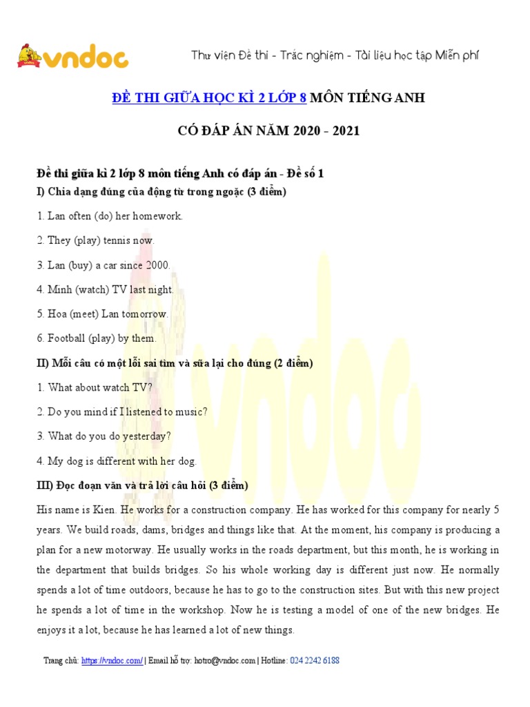 Bo de Thi Giua Hoc Ky 2 Mon Tieng Anh Lop 8 Co Dap An | PDF | Types Of Volcanic Eruptions | Volcano