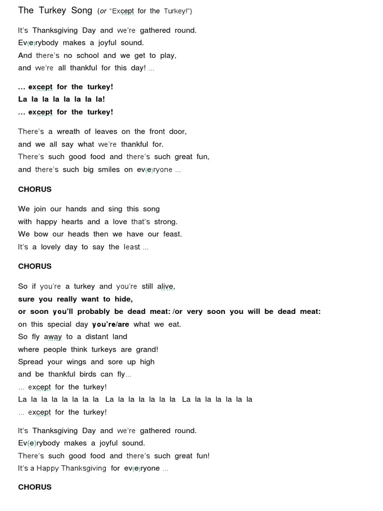 The Turkey Song for Thanksgiving | PDF
