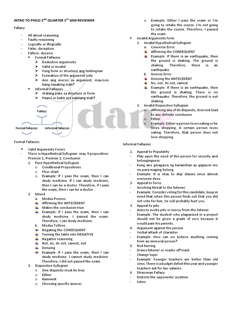 Intro To Philo 2ND Quarter 1ST Sem Reviewer | PDF | Fallacy | Epistemology