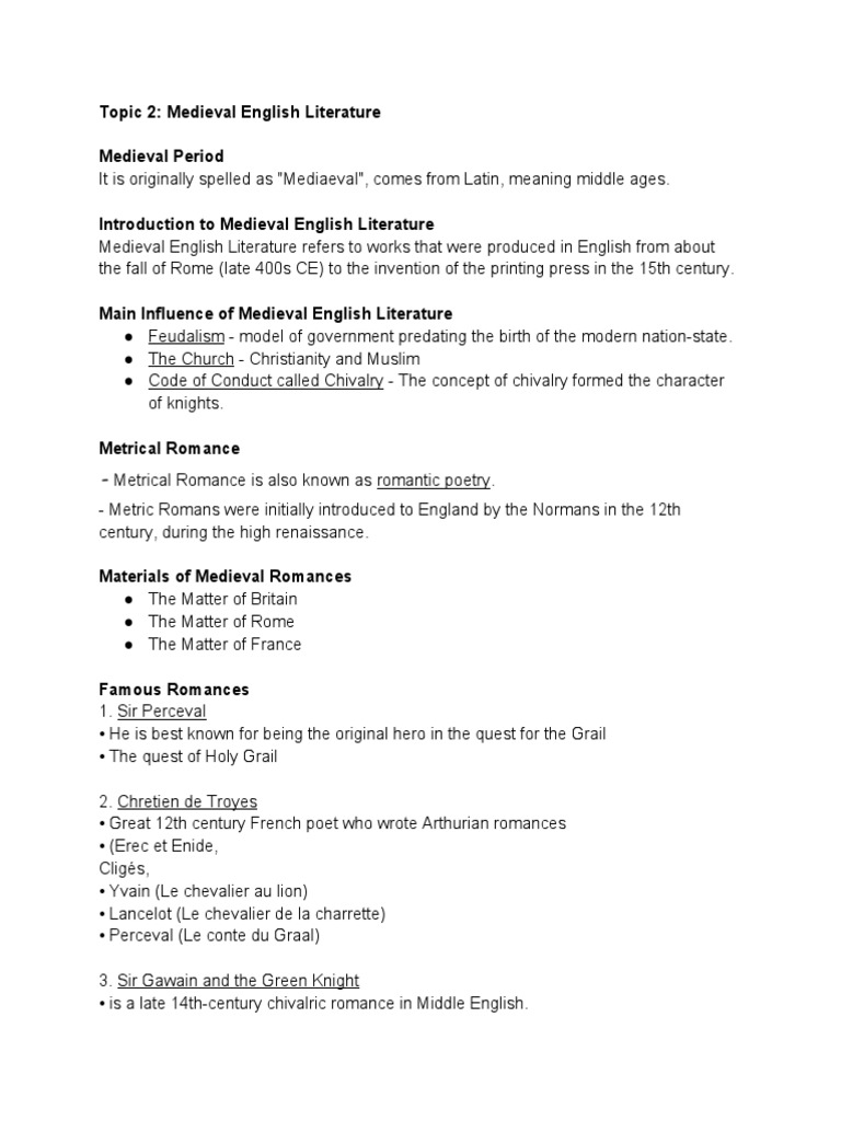 Medieval English Literature | PDF | King Arthur | Lancelot