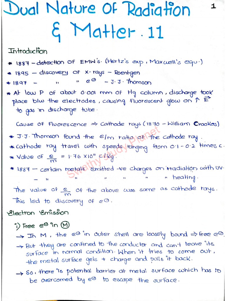 Dual Nature of Radiation and Matter Notes | PDF